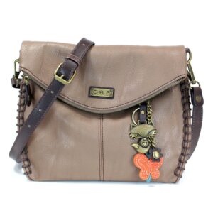 chala charming crossbody bag with zipper flap top and metal chain - light brown - chala fox