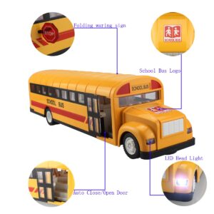 Fisca RC School Bus Remote Control Car Vehicles 6 Ch 2.4G Opening Doors Acceleration & Deceleration Toys with Simulated Sounds and LED Lights Rechargeable Electronic Hobby Truck for Kids