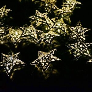 Hann Solar LED Star String Lights 12ft 20LED Decoration Light for Garden, Yard, Home, Landscape Festival Halloween Christmas Party Wedding Tree (20 LEDs Stars Warm White)