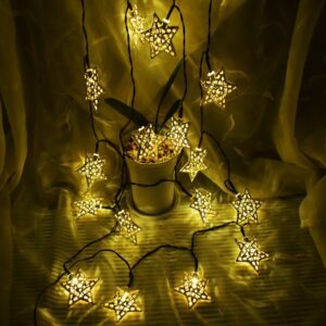 hann solar led star string lights 12ft 20led decoration light for garden, yard, home, landscape festival halloween christmas party wedding tree (20 leds stars warm white)