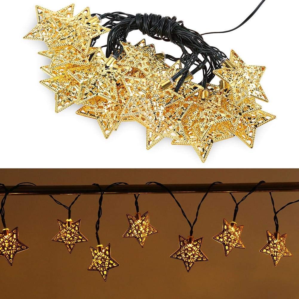 Hann Solar LED Star String Lights 12ft 20LED Decoration Light for Garden, Yard, Home, Landscape Festival Halloween Christmas Party Wedding Tree (20 LEDs Stars Warm White)