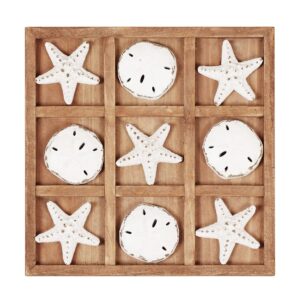 nikky home beach tic tac toe for fun starfish sand dollar coastal house coffee table decor wood board travel game, 8.97 by 8.97-in distressed white