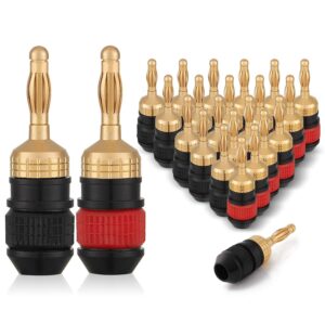 wgge wg-008 24k gold safety speaker connector banana plugs for speaker wire, wall plate, home theater, audio/video receiver, and sound systems ((12 pairs (24 plugs)))