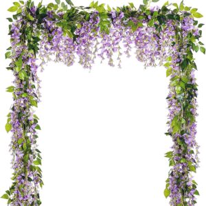 szjias 5 pcs artificial wisteria garland total 32.8ft wisteria vine rattan fake wisteria vine flower garland for wedding garden outdoor decor (light green)