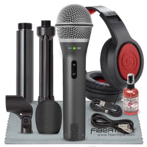 samson q2u handheld dynamic usb/xlr microphone podcasting pack (gray) (saq2u) includes mic clip, desktop stand, windscreen and cables plus a bundle w/ sr360 over-ear headphones, and more