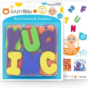 BabyBibi 36 PCS Stick-On Foam Bath Letters and Numbers - Non-Toxic, BPA Free, No Mold Bath Tub Toys - Colorful, Educational, Fun ABC Bath Toys for Toddlers & Babies