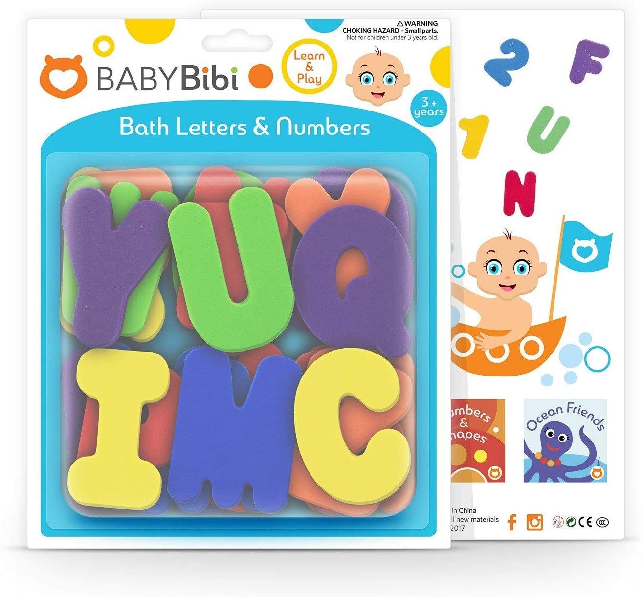 BabyBibi 36 PCS Stick-On Foam Bath Letters and Numbers - Non-Toxic, BPA Free, No Mold Bath Tub Toys - Colorful, Educational, Fun ABC Bath Toys for Toddlers & Babies