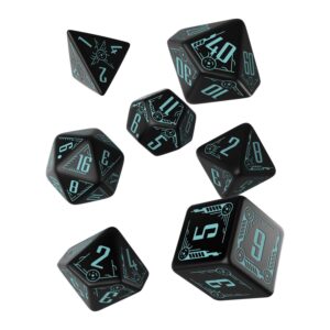 q-workshop galactic black & blue rpg ornamented dice set 7 polyhedral pieces,qwogal67