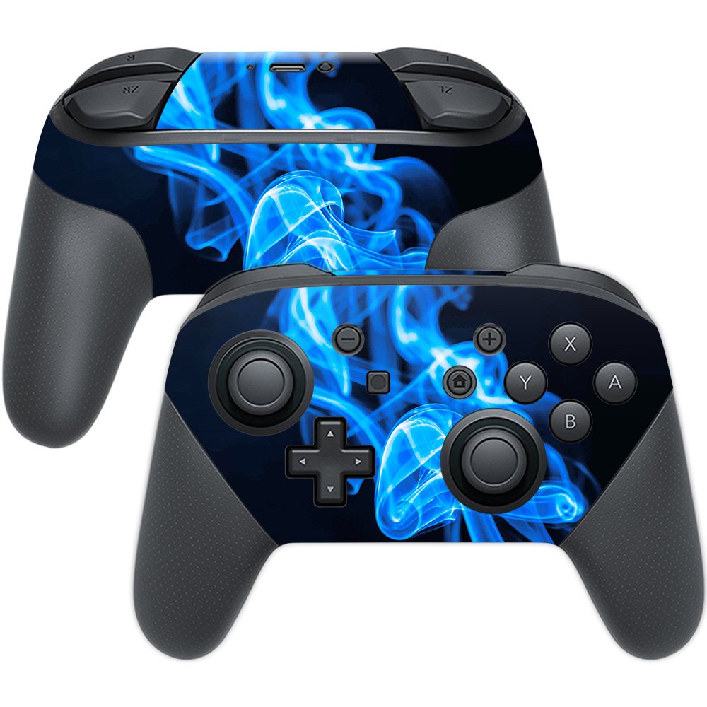 MightySkins Skin Compatible with Nintendo Switch Pro Controller - Blue Flames | Protective, Durable, and Unique Vinyl Decal wrap Cover | Easy to Apply, Remove, and Change Styles | Made in The USA