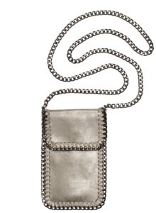 amy & aly cellphone bag crossbody slip case for smartphone with chain trim & strap (matte silver)