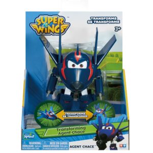 Super Wings - 5" Transforming Agent Chase Airplane Toys Action Figure | Plane to Robot | Fun Toy Plane Vehicle for 3 4 5 year old Boys and Girls | Preschool Kids Birthday Gift for Pretend Play , Blue