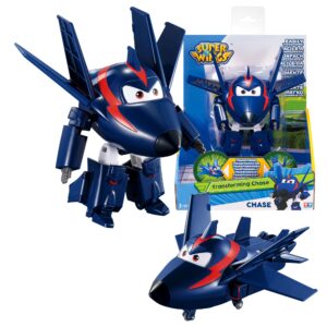 super wings - 5" transforming agent chase airplane toys action figure | plane to robot | fun toy plane vehicle for 3 4 5 year old boys and girls | preschool kids birthday gift for pretend play , blue