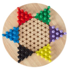 chinese checkers game set with 11 inch wooden board and traditional pegs, game for adults, boys and girls by hey! play!