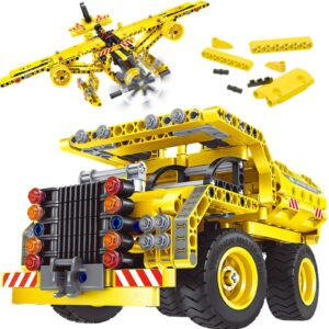 gili stem building toy for boys 8-12 - dump truck or airplane 2 in 1 construction engineering kit (361pcs) best gift for kids age 6 7 8 9 10 11 12+ years old