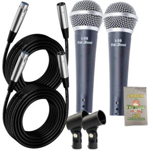 fat toad vocal microphones with xlr mic cables & clips (2 pack) cardioid dynamic handheld for home studio recording package, live stage singing, adult dj karaoke | pro audio mic cords, 3-pin wire