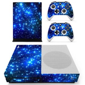 skinown skin sticker for microsoft xbox one s slim console and 2 controller (blue starry sky)