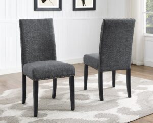 roundhill furniture biony gray fabric dining chairs with nailhead trim, pack of 2