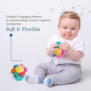 Wristy Buddy Teething Ring for Babies 0-6 8 10 12 Months | Cute Soft Flower Teething Toys & Gloves | Baby Teething Relief Toy Pack | Infant Chew Toys for 3-6 Months, 1 2 3 Years