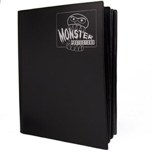 monster 9 pocket trading card xl binder - matte black album, anti-theft & anti-drop tcg protection w side loading padded pockets, double sided, holds 720 cards, for sport, gaming, kpop, christmas gift