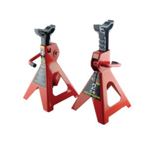 k tool international 61201 2 ton automotive jack stands for garages, repair shops, and diy, lightweight, 4,000 lbs. capacity, heavy duty steel frame, adjustable height 10.75"-16.73", red/black, pair