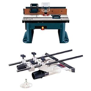 bosch benchtop router table with deluxe router edge guide with dust extraction hood & vacuum hose adapter