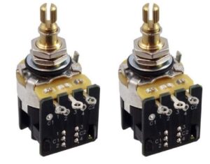 cts 500k push pull short shaft audio taper potentiometers - pair (2x) - includes wiring diagram