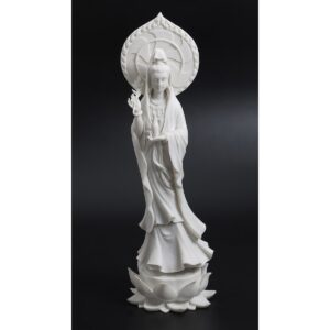 top collection 17" quan yin avalokiteshvara on lotus pedestal statue - premium resin - white marble finish - east asian buddhist deity goddess of compassion and mercy