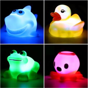 yeonha toys bath toy, can flashing colourful light(big style 4 pack), floating bath toy, light up bathtub water tub toy for pool shower bathtime bathroom kid boys girl toddler child baby infant