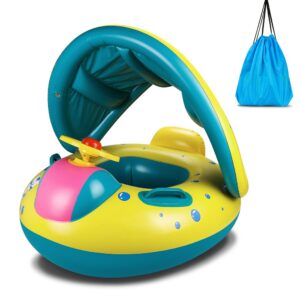 baby pool float, topist baby inflatable swimming ring with adjustable sun shade cababy pool float, rinopy safety seat for age 6-36 months toddlers with carry bag