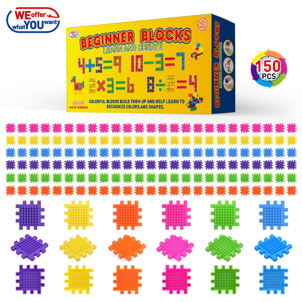 WEofferwhatYOUwant Educational Interlocking STEM Building Blocks 150 Pieces. Build Toy Accessories, Cubes, Shapes and More for Ages 3 Year and Up