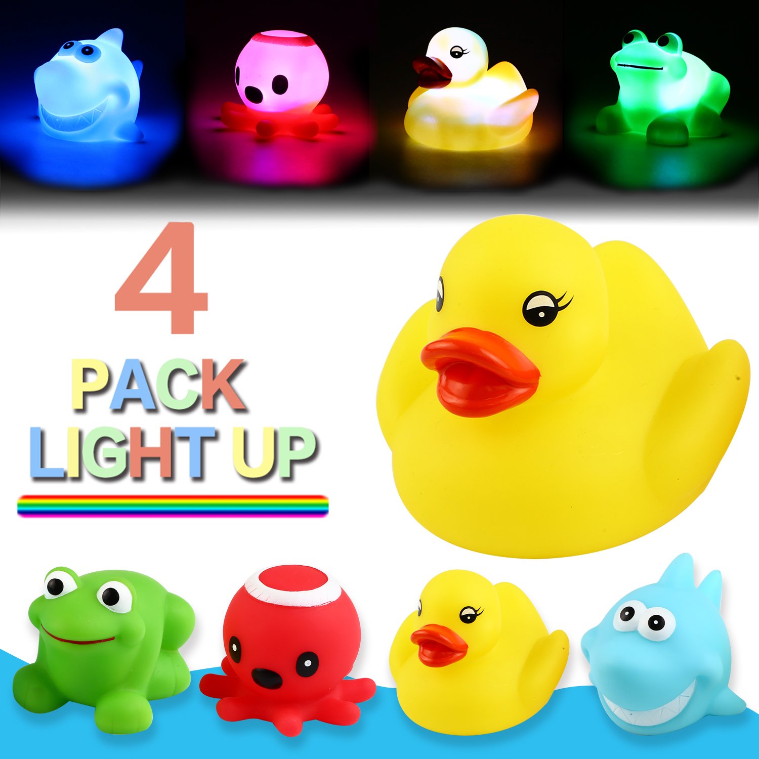 Yeonha Toys Bath Toy, Can Flashing Colourful Light(Big Style 4 Pack), Floating Bath Toy, Light Up Bathtub Water Tub Toy for Pool Shower Bathtime Bathroom Kid Boys Girl Toddler Child Baby Infant