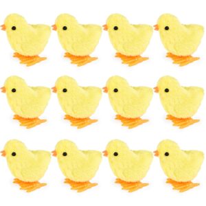 3 otters 12pcs wind up chick toys, wind-up jumping cute chicken plush chicks toys for kids goodie bags treasure chest party favors gifts