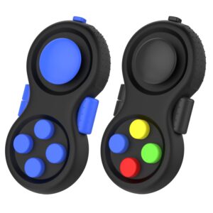 atic fidget controller pad, [2 pack] stress reducer classic game pad anti-anxiety focus hand shank toy for add, adhd, autism kids and adults killing time, colorful/black + blue/black