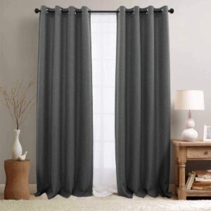 lazzzy bedroom curtains 84 inches long 2 panels dark gray room darkening thermal insulated linen textured window treatment set light reducing drapes