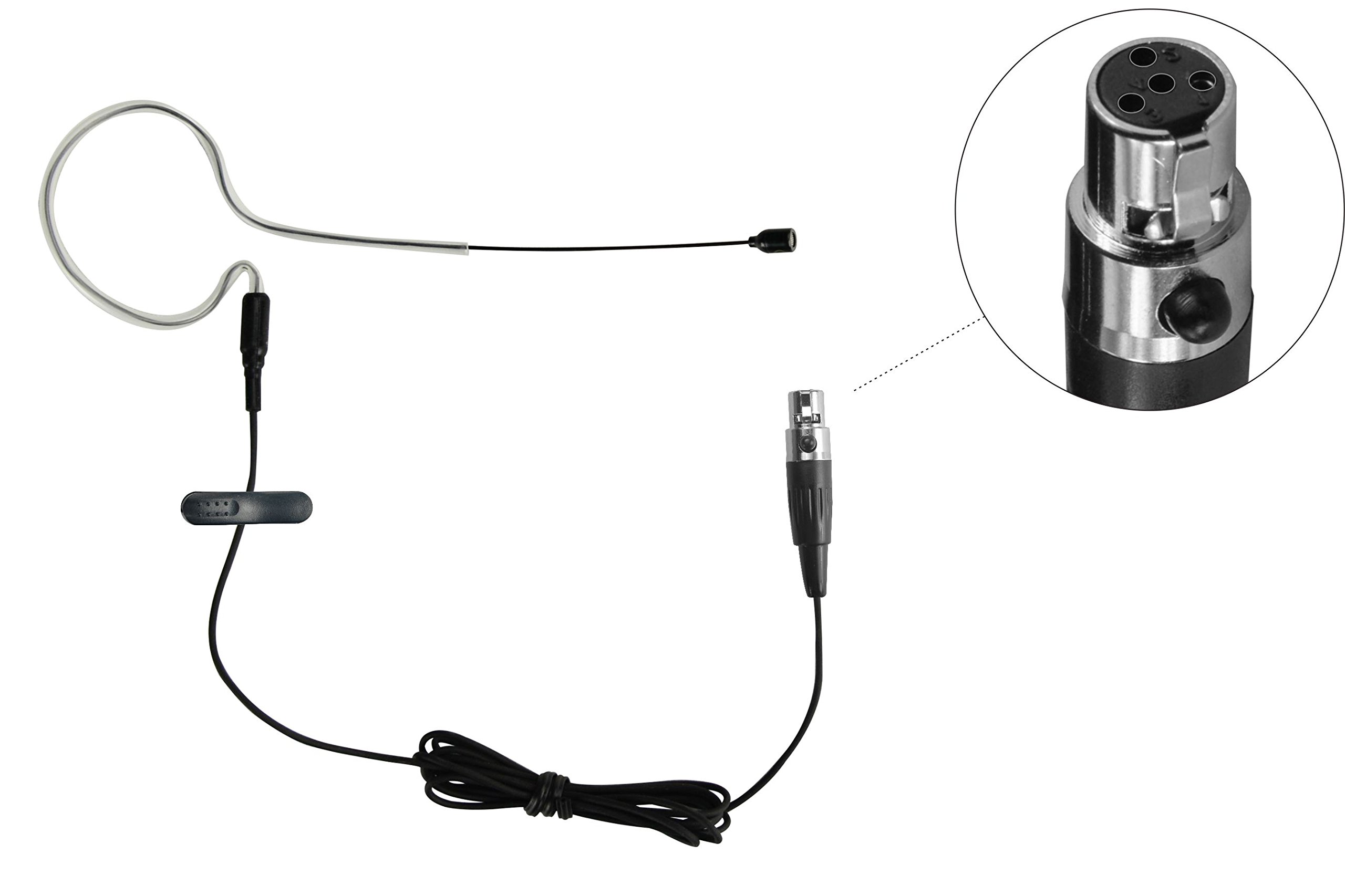 HEIMU Single Earhook Wired Headset Boom Mini XLR Omni-Directional Microphone (for Shure Type 4 pin Mini Plug Black)