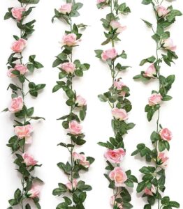 yebazy 2pcs(16ft) fake rose vine garland artificial flowers plants for hotel wedding home party garden craft art decor (pink)…