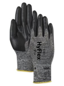 ansell 118016 hyflex 11-801 grey and black nitrile coated machine knit gloves, 8.5" length, 4.5" width, 0.38" height, size 6, gray (pack of 12)