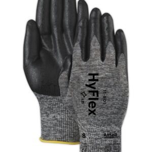 Ansell 118016 HyFlex 11-801 Grey and Black Nitrile Coated Machine Knit Gloves, 8.5" Length, 4.5" Width, 0.38" Height, Size 6, Gray (Pack of 12)