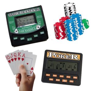 traveling portable classic blackjack 21 cards & 5 in 1 poker electronic handheld game