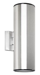 kira home enzo 15" 2-light modern industrial outdoor porch light, waterproof metal cylinder wall sconce, for courtyard, entryway, garage, indoor/outdoor use, brushed nickel finish