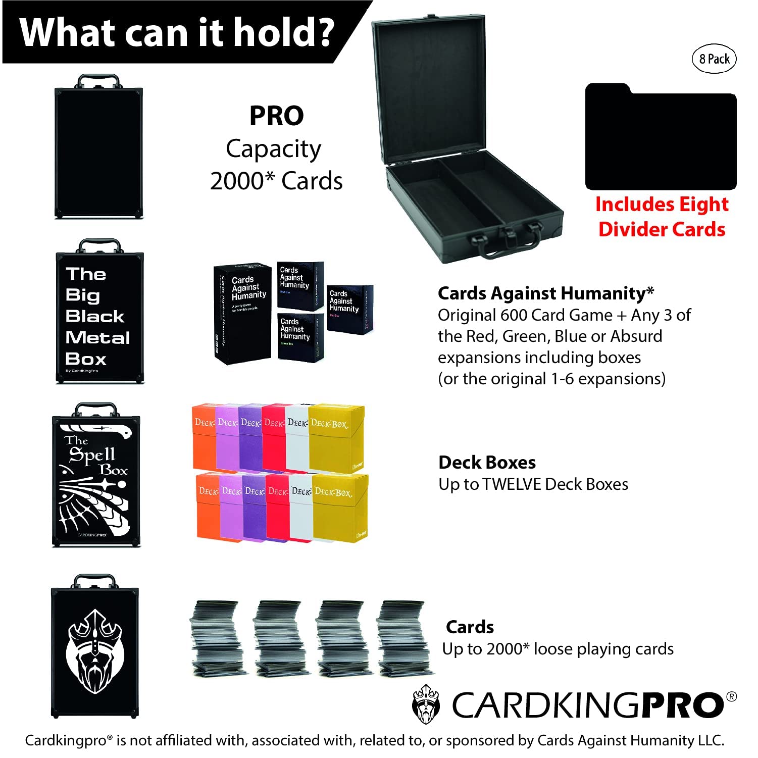 The Big Black Metal Box (PRO Edition) | Case Is Compatible With Magic The Gathering, MTG, All Standard Card Games (Game Not Included) | Includes 8 Dividers | Fits up to 2000 Loose Unsleeved Cards