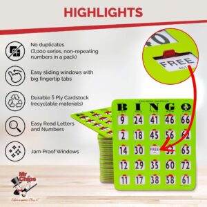 MR CHIPS Jam-Proof Bingo Cards with Sliding Windows, 50 Reusable Bingo Shutter Cards, 75 Bingo Calling Cards, 1 Bingo Master Board in Tan Woodgrain Style