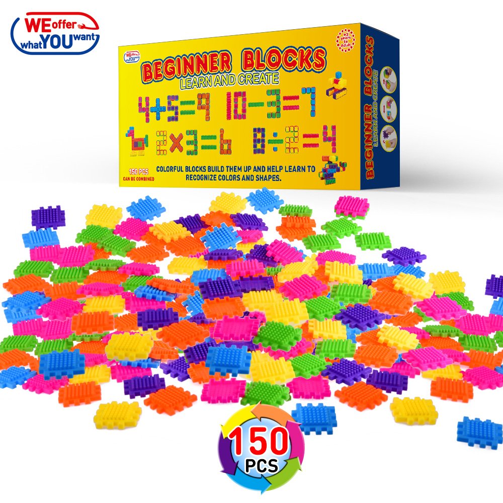 WEofferwhatYOUwant Educational Interlocking STEM Building Blocks 150 Pieces. Build Toy Accessories, Cubes, Shapes and More for Ages 3 Year and Up