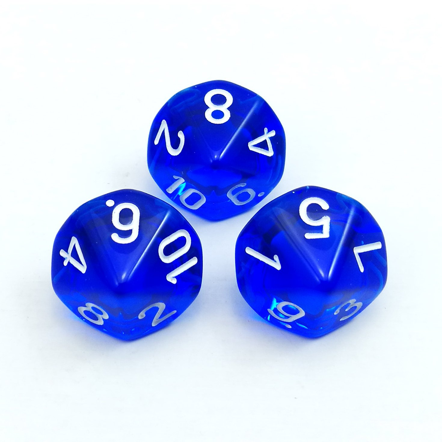 Bescon Polyhedral 10 Sides Dice with Number 1-10, Blue Transparent 10 Sided Dice, 10 Sides Cube 1-10, 10pcs Set