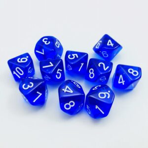 bescon polyhedral 10 sides dice with number 1-10, blue transparent 10 sided dice, 10 sides cube 1-10, 10pcs set