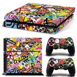 zoomhitskins compatible for ps 4, color pink white graffiti painting red blue wall city art, durable & fit vinyl, made in the usa