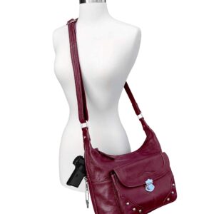 Roma Leathers Studded Concealment Purse - Premium Cowhide Leather - Wine - Dual Gun Entry - Designed in U.S.A.