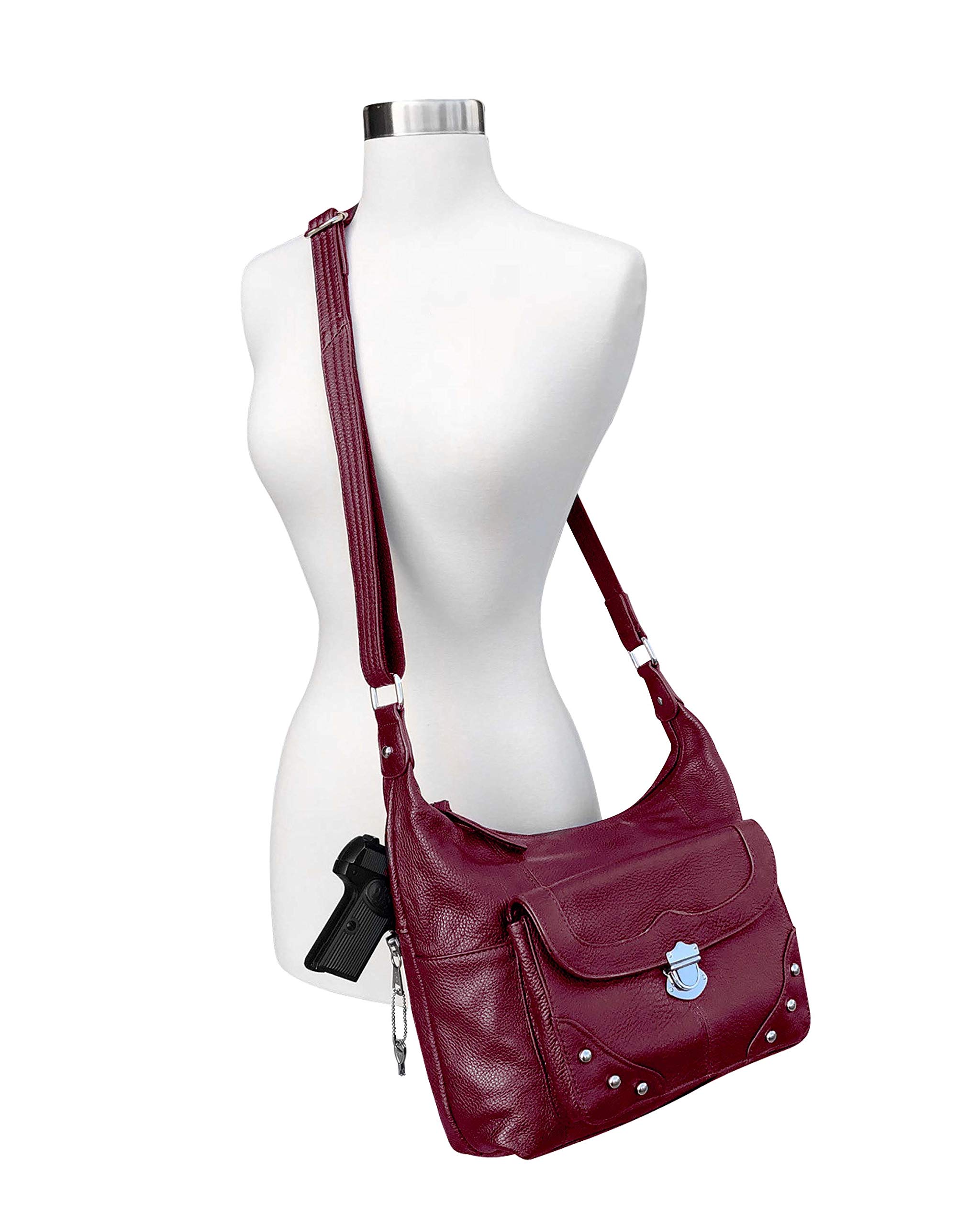 Roma Leathers Studded Concealment Purse - Premium Cowhide Leather - Wine - Dual Gun Entry - Designed in U.S.A.