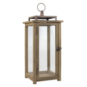 stonebriar 18 inch rustic wooden candle hurricane lantern, for table top, mantle, wall hanging, or garden display, indoor & outdoor use, extra large