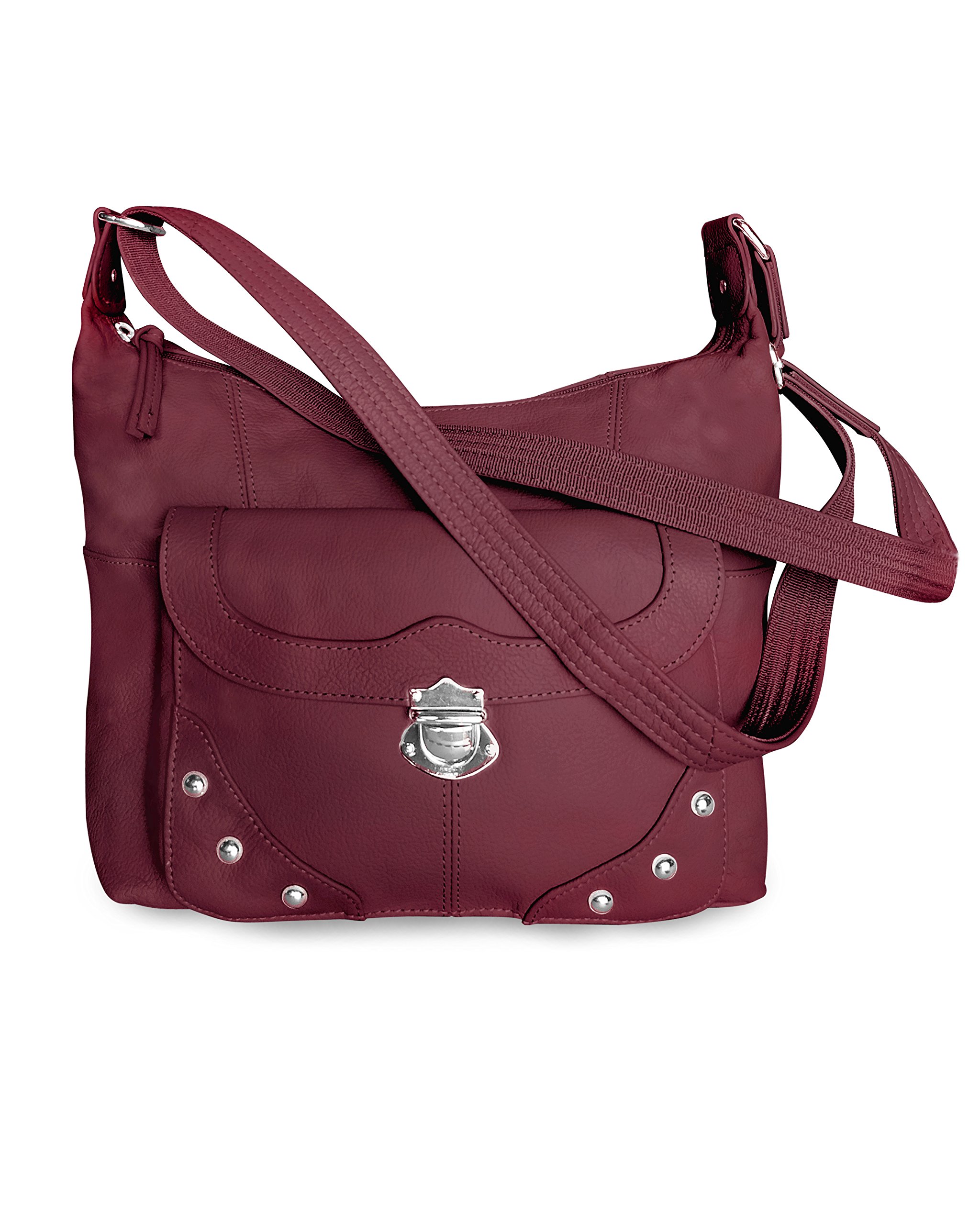 Roma Leathers Studded Concealment Purse - Premium Cowhide Leather - Wine - Dual Gun Entry - Designed in U.S.A.